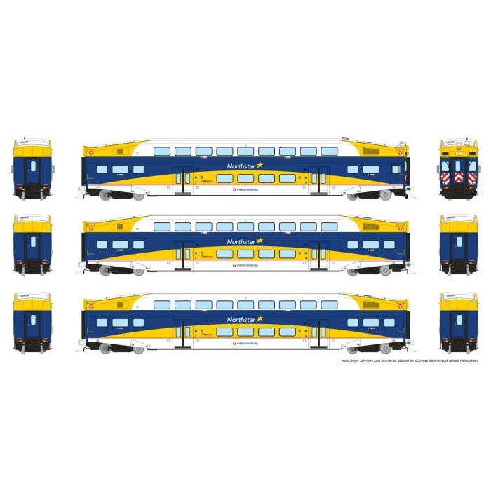 HO BiLevel Commuter Car: Northstar: Set #1 (Cab: 606 Coaches: 702, 707 ...