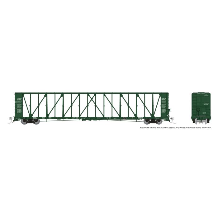 N NSC Centerbeam Flatcar: BC Rail - Green: 6-Pack #2 - Rapido Trains Inc.