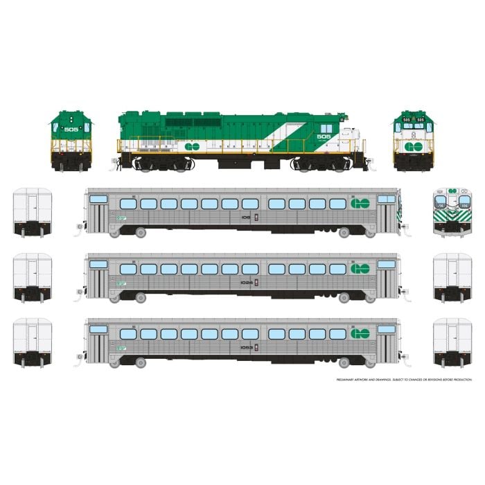 HO GO Transit Set (DC/Silent): Early Green Set #4 (Loco: 505 Cab: 106 ...